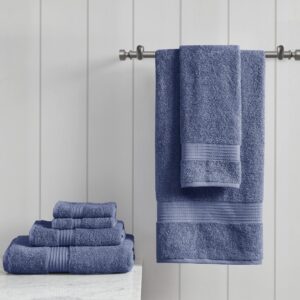 madison park organic 100% cotton bathroom towel set, hotel & spa quality highly absorbent, quick dry, include for shower, handwash & facial washcloth, multi-sizes, navy