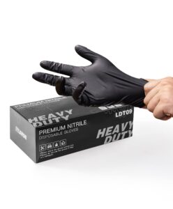 lanon 6-mil black nitrile disposable gloves, food-safe, powder-free, heavy-duty, textured fingertips, latex-free, xl