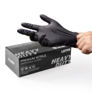 LANON 6-mil Black Nitrile Disposable Gloves, Food-Safe, Powder-Free, Heavy-Duty, Textured Fingertips, Latex-Free, XL