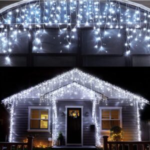 kiflytooin led christmas lights outdoor christmas decorations hanging lights 400led 8 modes 75 drops, outdoor indoor fairy string lights for christmas party, holiday, wedding decorations (cool white)