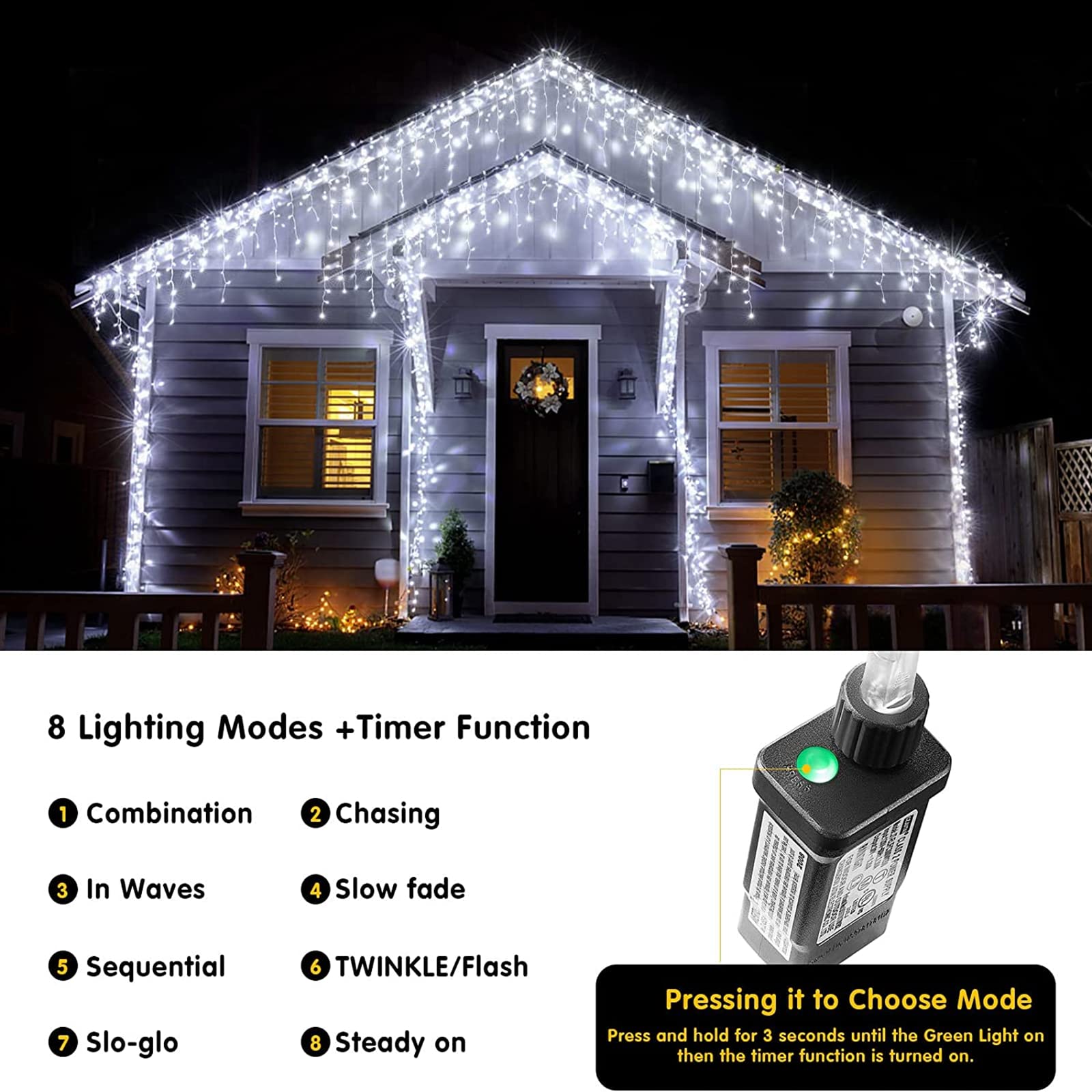 KiflyTooin Led Christmas Lights Outdoor Christmas Decorations Hanging Lights 400LED 8 Modes 75 Drops, Outdoor Indoor Fairy String Lights for Christmas Party, Holiday, Wedding Decorations (Cool White)