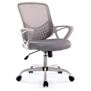 office chair, ergonomic home desk chair mid back mesh chair rolling swivel computer chair with lumbar support (office chair, light grey)