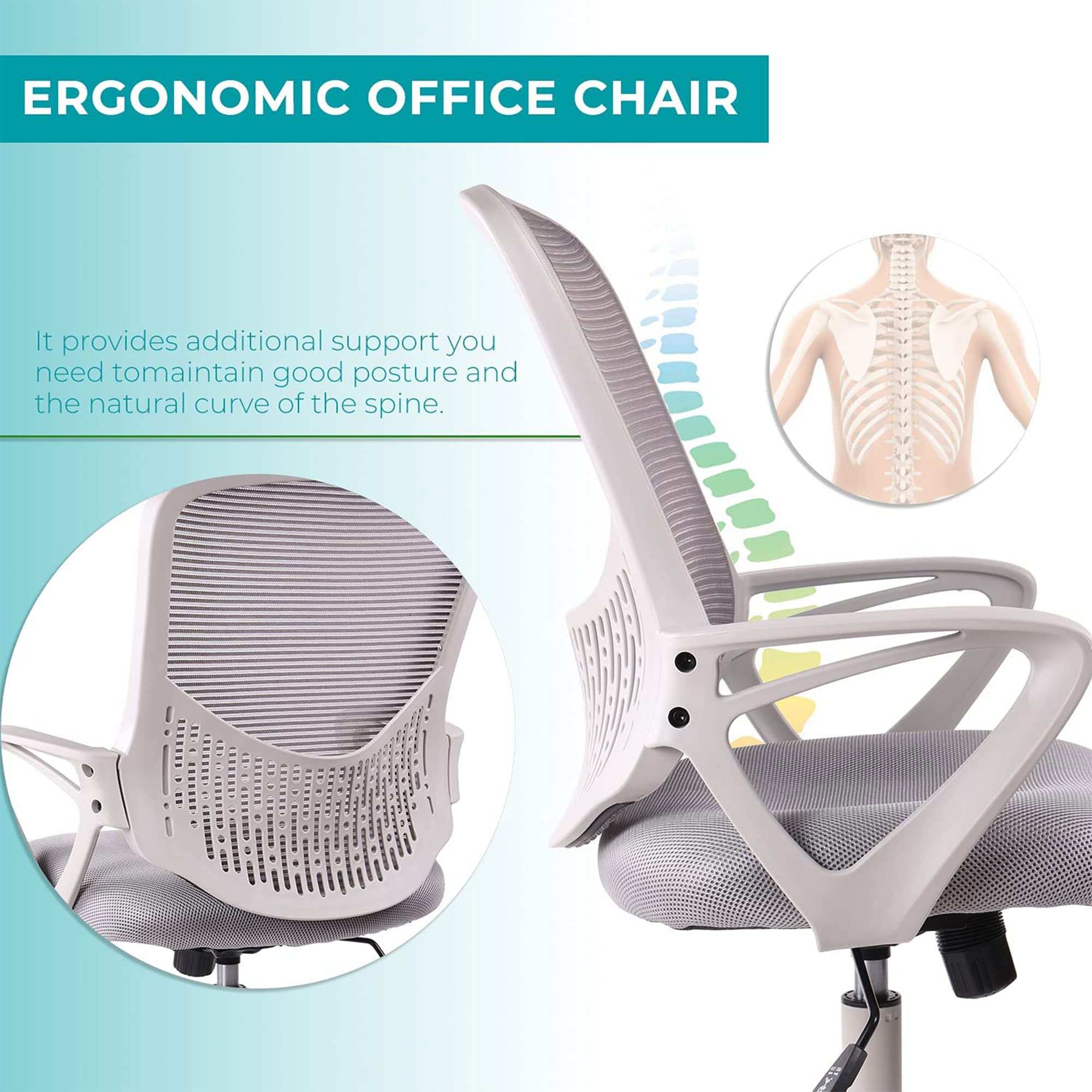 Office Chair, Ergonomic Home Desk Chair Mid Back Mesh Chair Rolling Swivel Computer Chair with Lumbar Support (Office Chair, Light Grey)