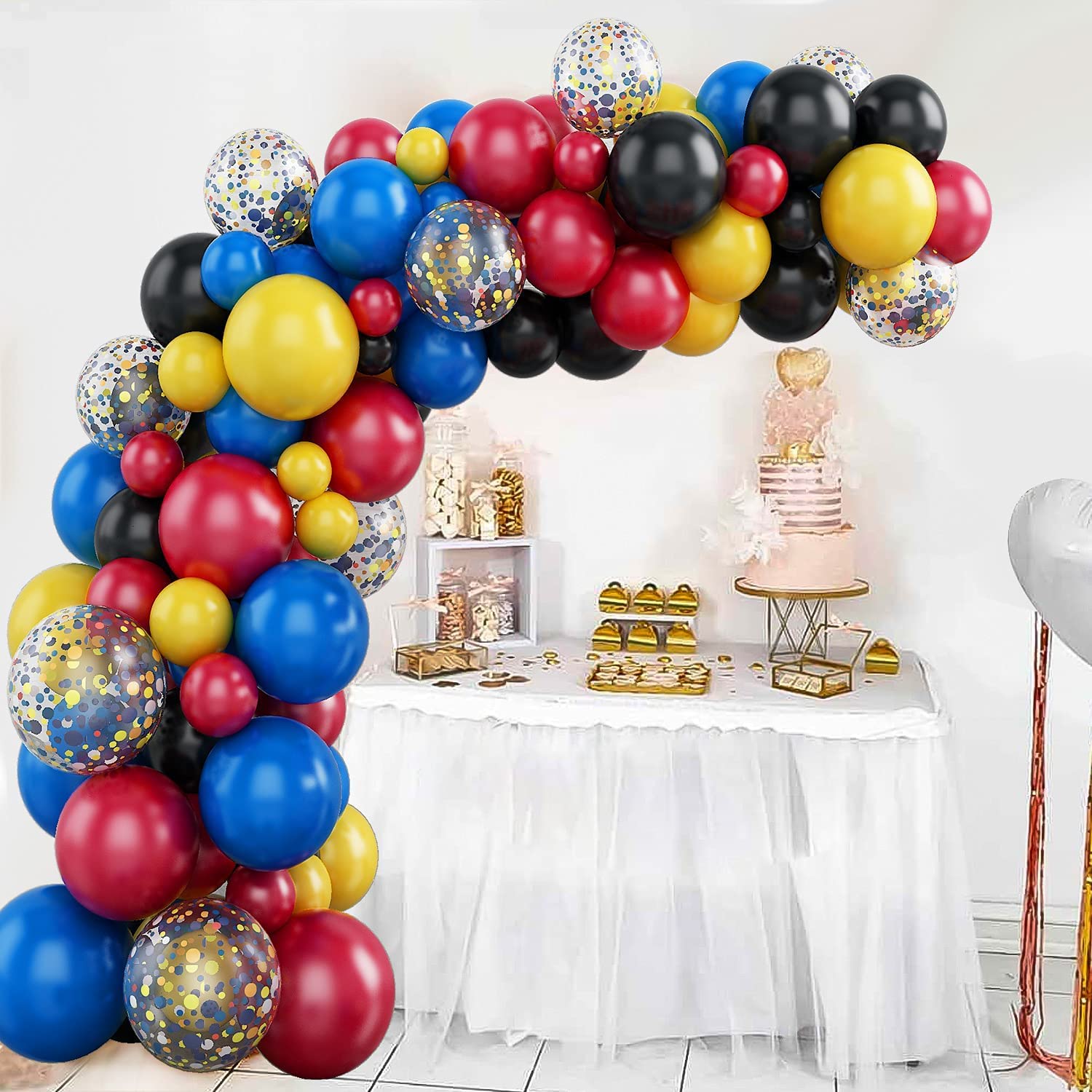 Balloon Arch Garland Kit, 105PCS Blue Red Black Balloon Arch Kit Balloon Garland Kit, Latex Balloons With Confetti Party Balloons For Birthday Decoration Wedding Baby Shower Decoration Party Supplies