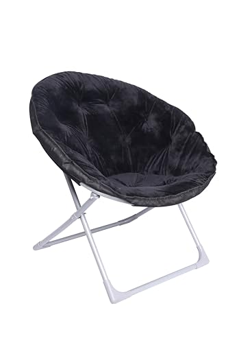 Amazon Basics Faux Fur Saucer Shaped Chair with Metal Frame Black 32.3"D x 27.2"W x 32.3"H