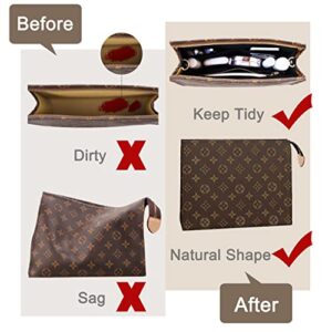 Soyizom Toiletry Pouch 19 26 Bag Organizer Insert for Cosmetics Tidy Organizer,Felt Purse Organizer Insert Ladies Tote Handbag Liner Pocket Organizer with Keychain & Gold Buckle & Zip(Large-26,Black)