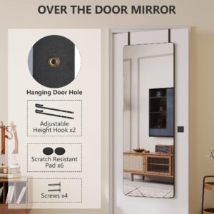 Vlsrka Over The Door Full Length Mirror, Back of Door Hanging Mirror, Black Wall Mount Mirror, Frameless Full Body Mirror for Bedroom, Closet (47" x 14.5”)