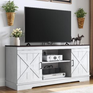 yitahome tv stand for 65 inch tv, farmhouse entertainment center with double barn doors and storage cabinets, rustic tv cabinet media console table for living room, 59 inch, grey white/espresso