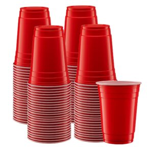 comfy package [18 oz. - 100 count disposable plastic red cups, party drinking cups for events and everyday use