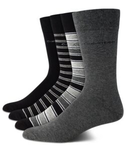 calvin klein men's dress socks - cotton blend crew patterned socks (4 pack), size 7-12, black assorted