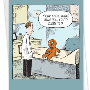 NobleWorks Sore Gingerbread Man - Get Well Greeting Card with Envelope (4.63 x 6.75 Inch) - C2609GWG