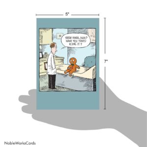 NobleWorks Sore Gingerbread Man - Get Well Greeting Card with Envelope (4.63 x 6.75 Inch) - C2609GWG