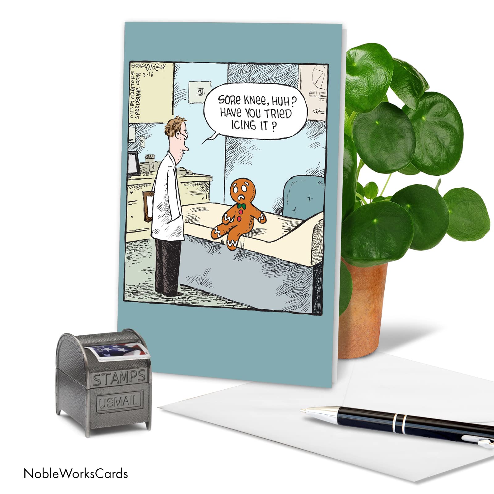 NobleWorks Sore Gingerbread Man - Get Well Greeting Card with Envelope (4.63 x 6.75 Inch) - C2609GWG