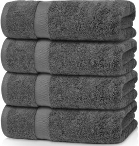 wealuxe charcoal bath towels set of 4, cotton body towel for hotel, gym, spa, soft extra absorbent quick dry towels for bathroom 27x52 inch