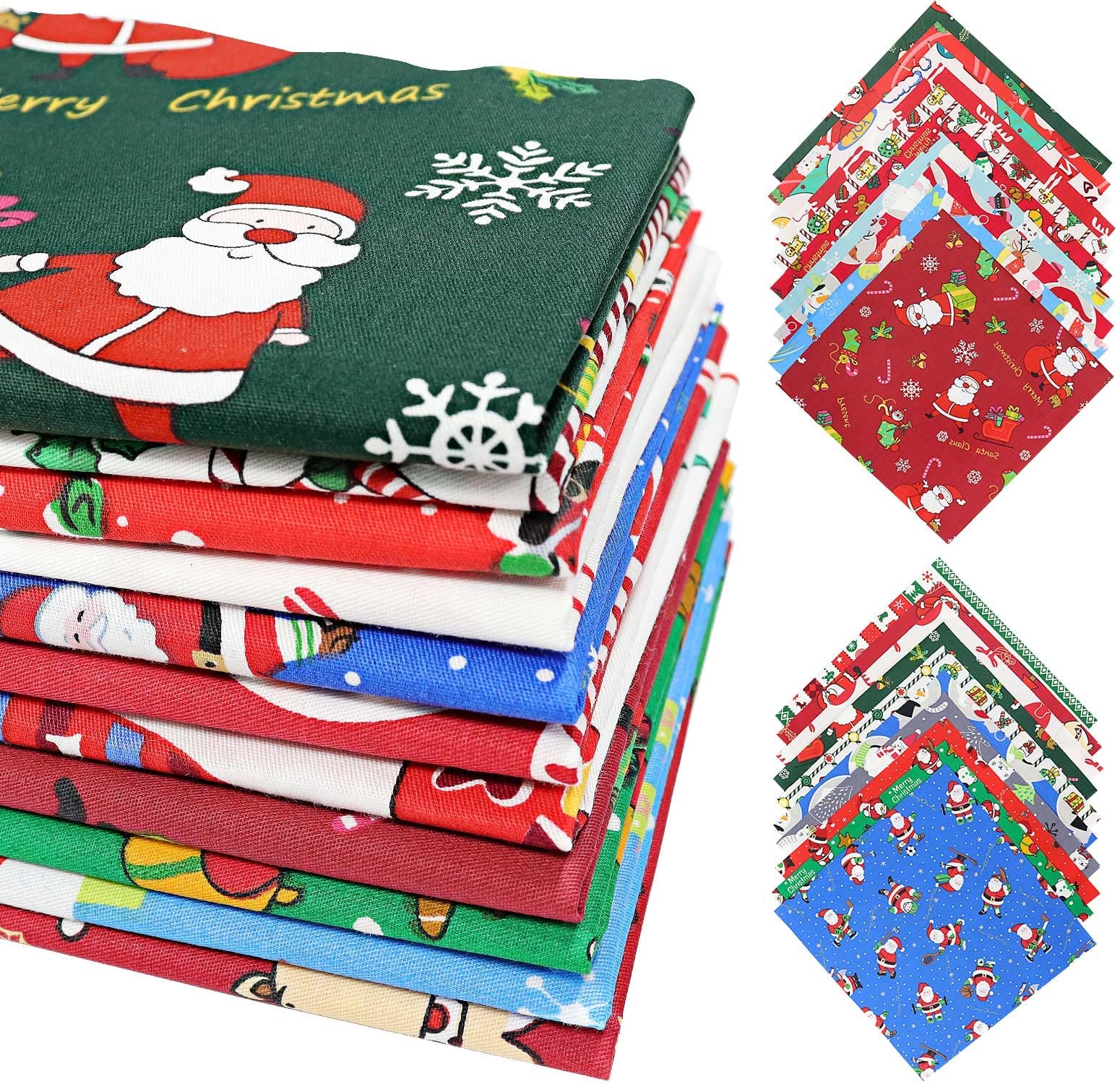 Christmas Fabric Bundles, 20 Pcs Different Pattern Christmas Quilting Fabric, Fabric Squares with Snowman and Santa Christmas Cotton Fabric Sewing Crafting DIY Supplies(9.8 x 9.8 Inch/25 x 25 cm)