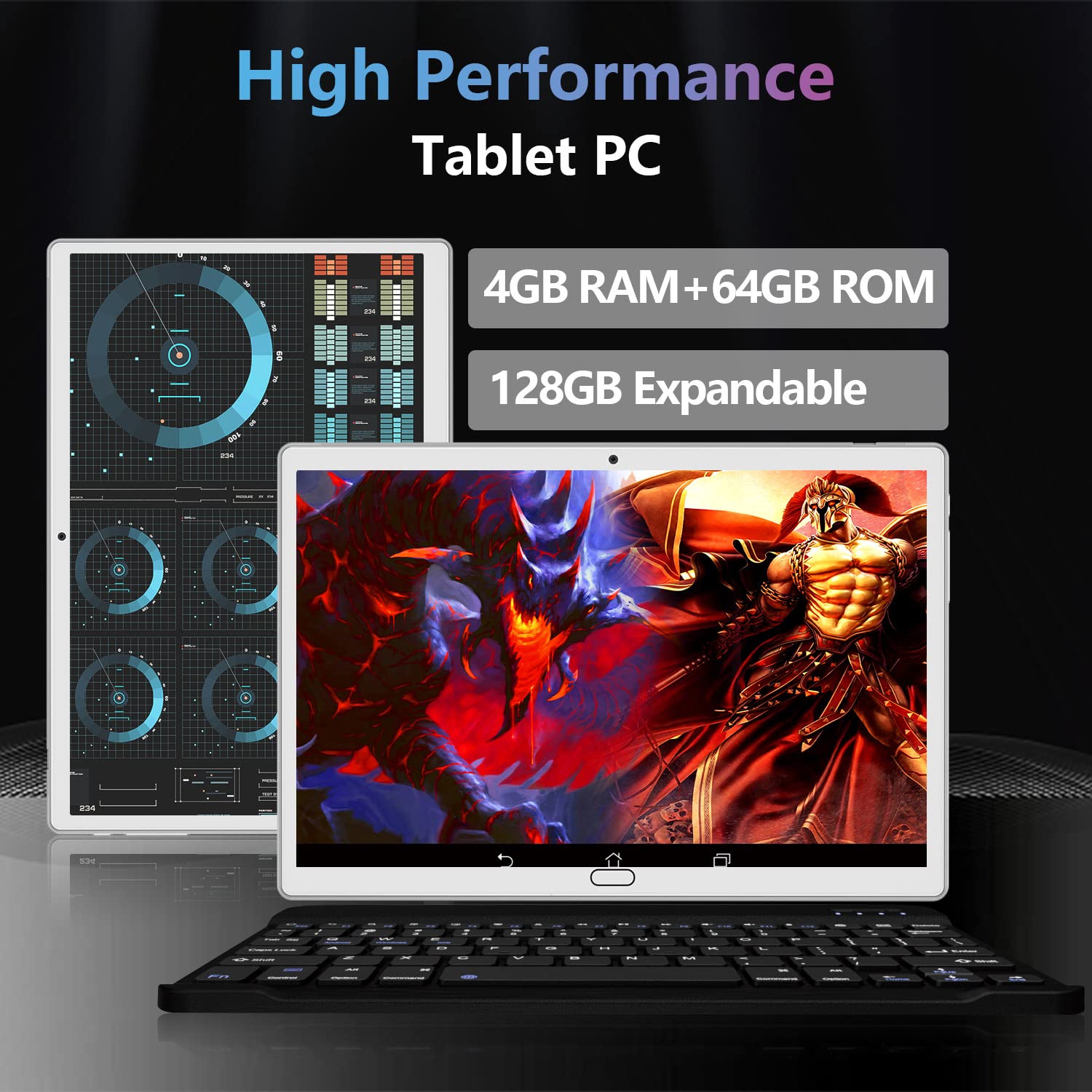 10 Inch Tablet Android 13 Tablets, 2 in 1 Tablet PC with 4+64/128GB Storage Octa-Core, Dual Sim Card Slots Tablet with Keyboard, 13MP Camera, 6000mAh Battery, GPS, Bluetooth, WiFi, Case Included