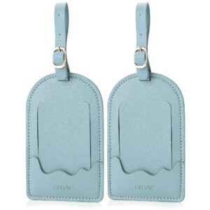 gelvtic faux leather luggage tags for suitcase tag set privacy protection with identifie name lable id card baggage tag for men women travel accessories, 2/4 pack (lt07-sky blue)