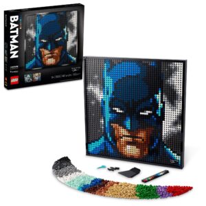 lego art jim lee batman collection 31205 building blocks - superhero canvas wall decor with joker, harley quinn, or batman portraits, dc comics diy poster, gift idea for men, women, and adults