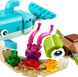 LEGO Creator 3 in 1 Dolphin and Turtle Toys for Kids, Transforms to Seahorse and Sea Snail or to Swimming Fish and Crab, Toy Sea Animal Figures Building Set for Kids 6 Plus Years Old, 31128