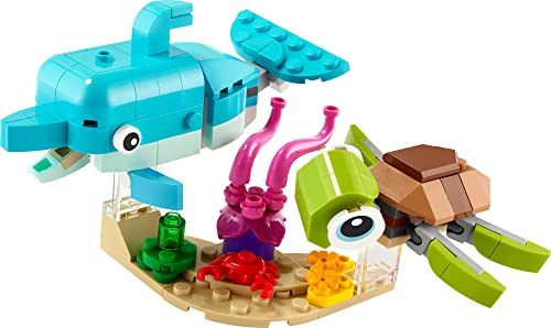 LEGO Creator 3 in 1 Dolphin and Turtle Toys for Kids, Transforms to Seahorse and Sea Snail or to Swimming Fish and Crab, Toy Sea Animal Figures Building Set for Kids 6 Plus Years Old, 31128