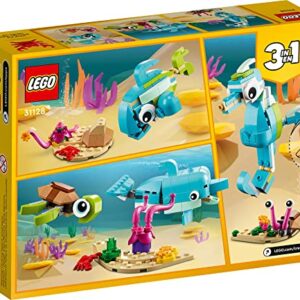 LEGO Creator 3 in 1 Dolphin and Turtle Toys for Kids, Transforms to Seahorse and Sea Snail or to Swimming Fish and Crab, Toy Sea Animal Figures Building Set for Kids 6 Plus Years Old, 31128