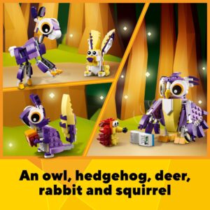 LEGO Creator 3 in 1 Fantasy Forest Creatures, Woodland Animal Toys Set Transforms from Rabbit to Owl to Squirrel Figures, Gift for 7 Plus Year Old Girls and Boys, 31125