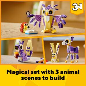 LEGO Creator 3 in 1 Fantasy Forest Creatures, Woodland Animal Toys Set Transforms from Rabbit to Owl to Squirrel Figures, Gift for 7 Plus Year Old Girls and Boys, 31125