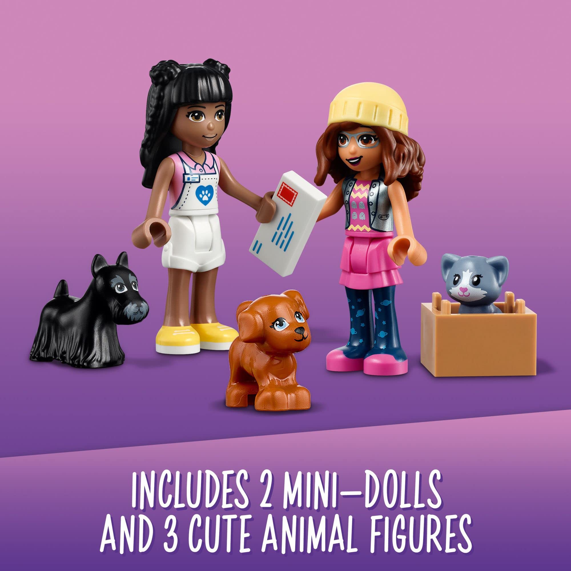 LEGO Friends Pet Adoption Café 41699 Building Toy - Collectible Animal Rescue Set with Olivia & Priyanka Mini-Dolls, Cat & Dog Figures, Creative Toys for Boys, Girls, and Kids Ages 6+