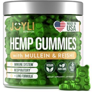 JOYLI Hemp Gummies - Natural Lung Cleanse with Mullein Leaf & Reishi Mushroom - Extra Strength Clean Lung Support Supplement with Vitamins A, C, D & E - Sugar-Free, Vegan, Non-GMO - 60 Edibles