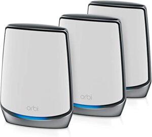 netgear orbi ax5700 whole home tri-band mesh wi-fi 6 system (rbk843s) router with 2 satellite extenders (coverage up to 7,500 sq ft, 100 devices, up to 5.7gbps, rbk843s)