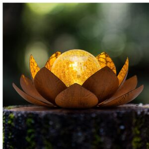 huaxu solar light outdoor waterproof garden light metal glass decorative led lotus flower table lamp