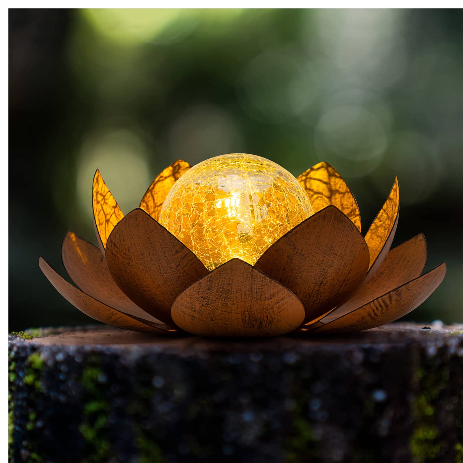 Huaxu Solar Light Outdoor Waterproof Garden Light Metal Glass Decorative LED Lotus Flower Table Lamp