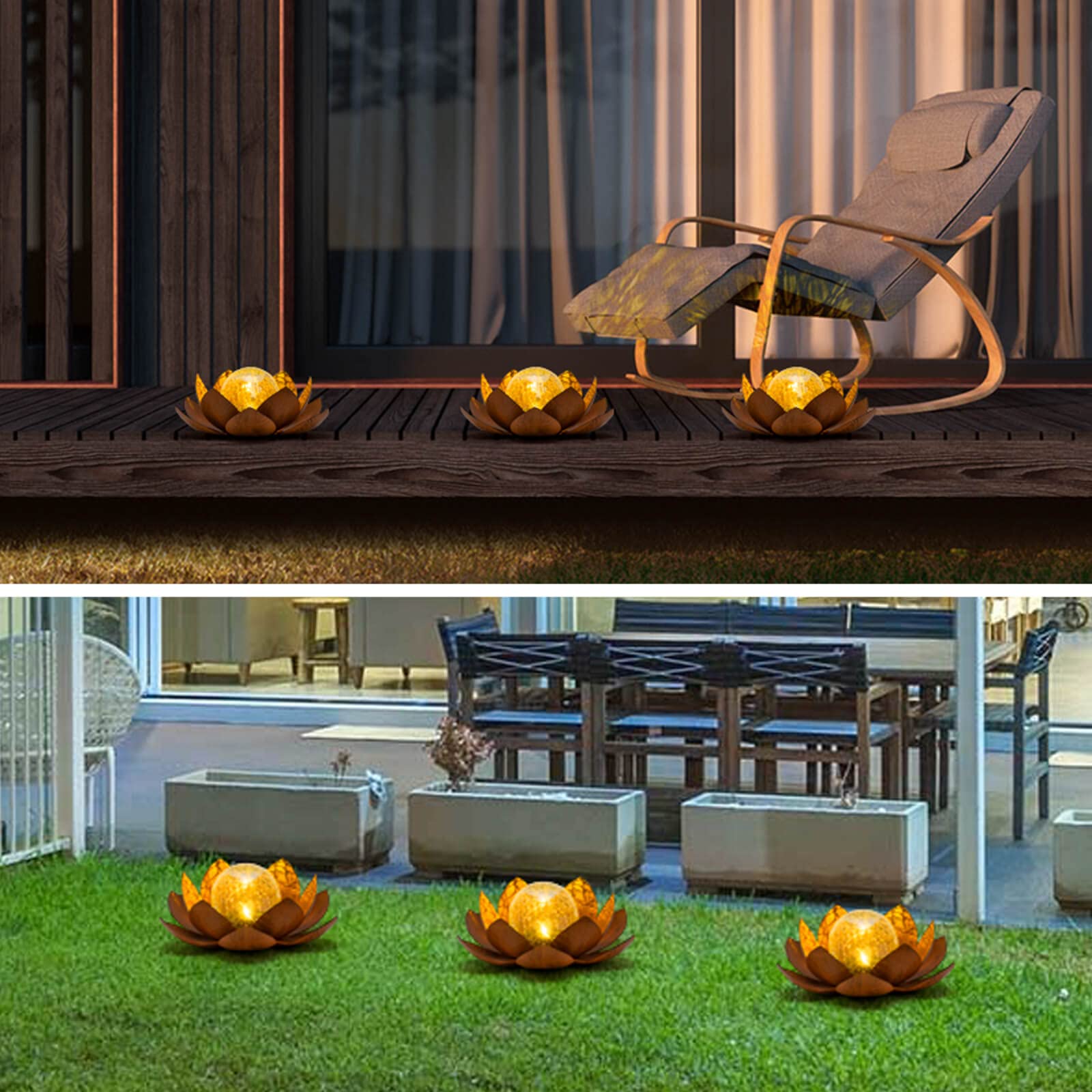 Huaxu Solar Light Outdoor Waterproof Garden Light Metal Glass Decorative LED Lotus Flower Table Lamp