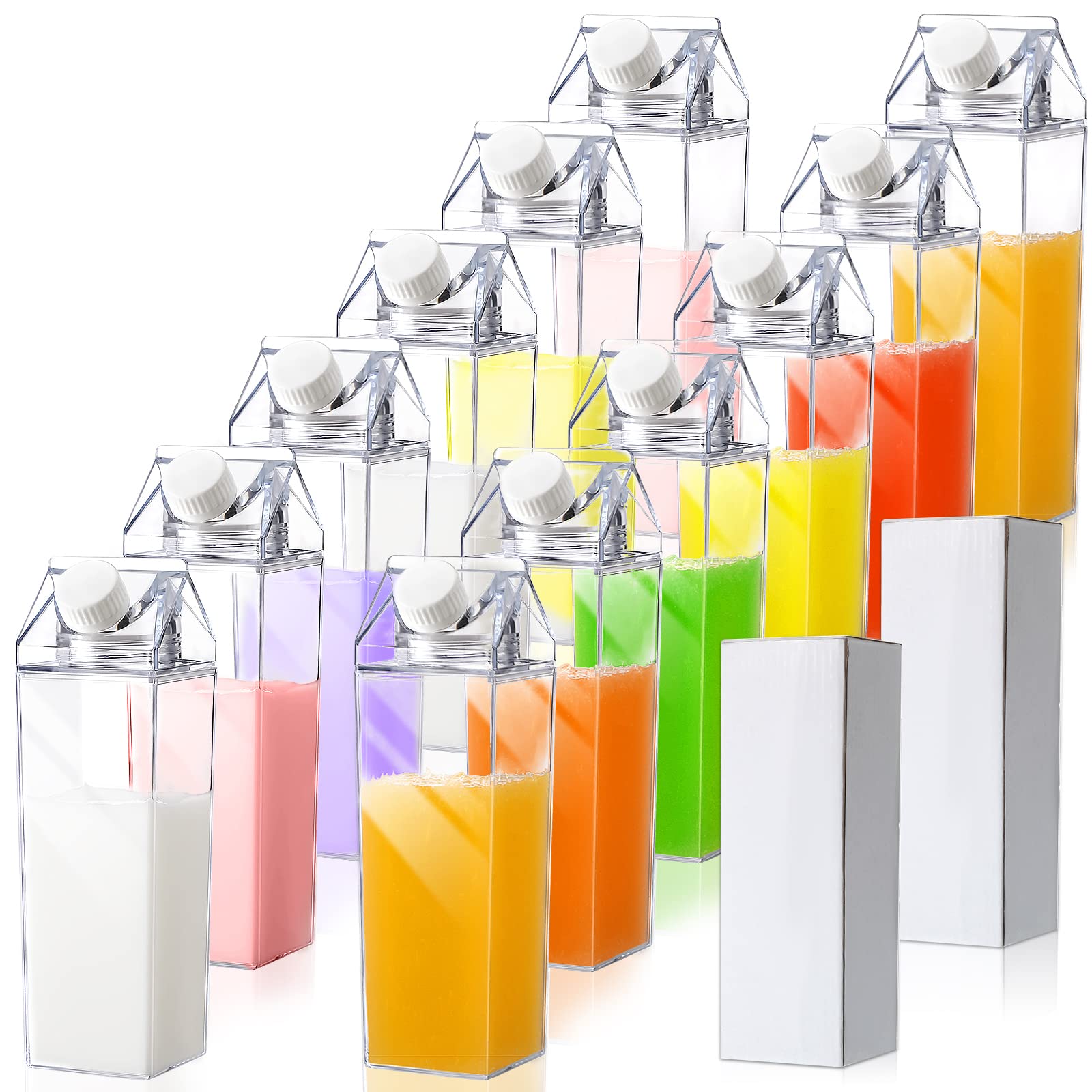 17 oz Milk Carton Water Bottles Plastic Clear Milk Bottles Portable Reusable Leakproof Carton Water Container Juice Tea Jug for Travelling Sports Camping Outdoor Activities (12 Pieces)