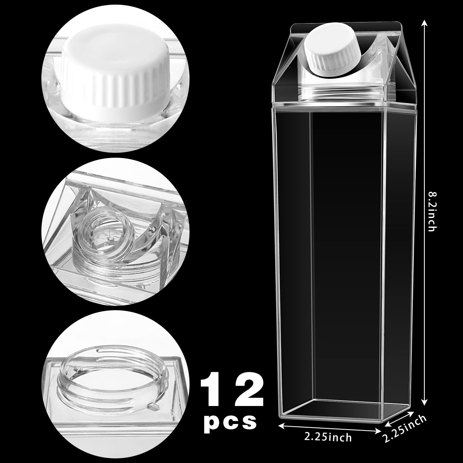 17 oz Milk Carton Water Bottles Plastic Clear Milk Bottles Portable Reusable Leakproof Carton Water Container Juice Tea Jug for Travelling Sports Camping Outdoor Activities (12 Pieces)