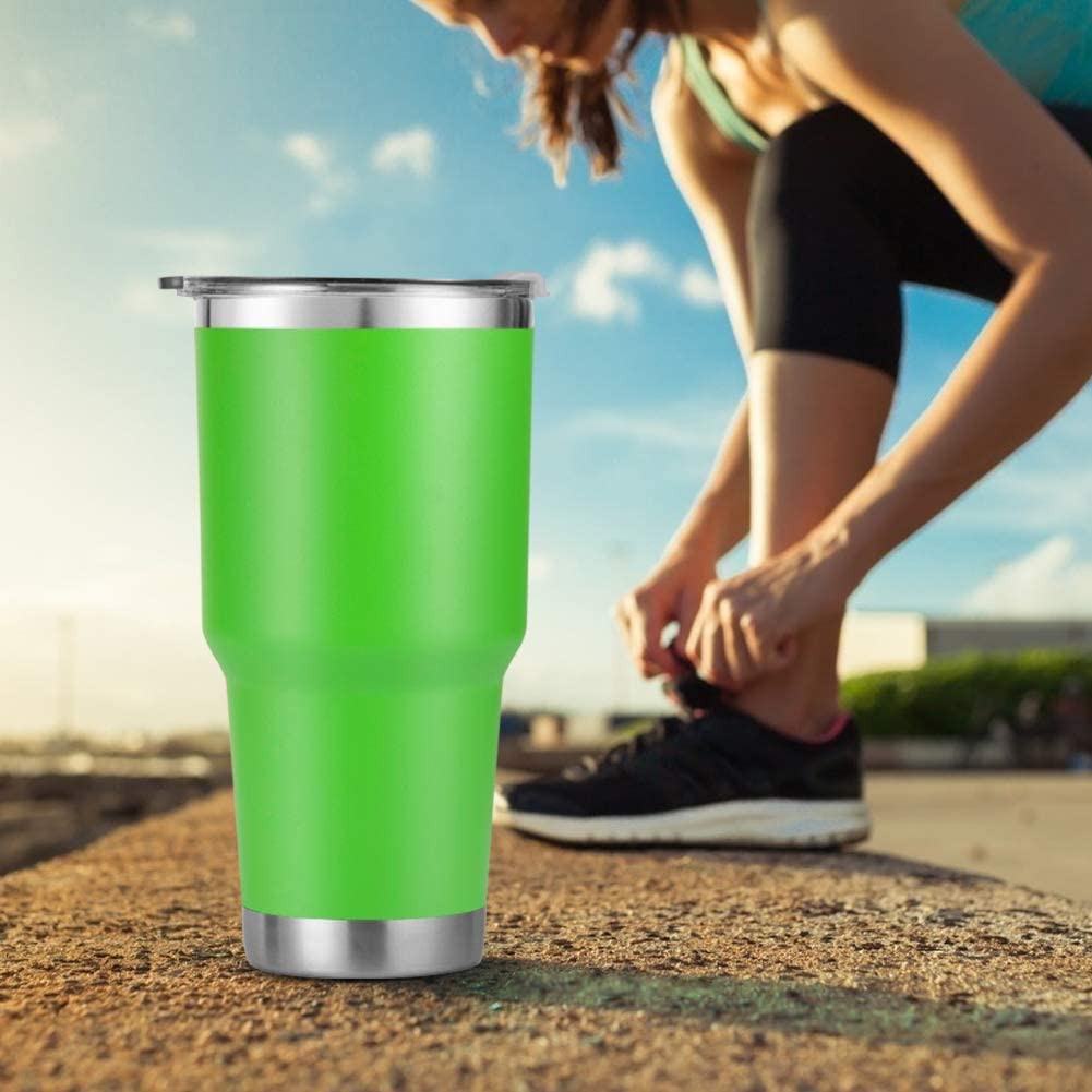 30 oz Green Tumbler Stainless Steel Double Wall Vacuum Insulated Mug with Straw and Lid, Cleaning Brush for Cold and Hot Beverages