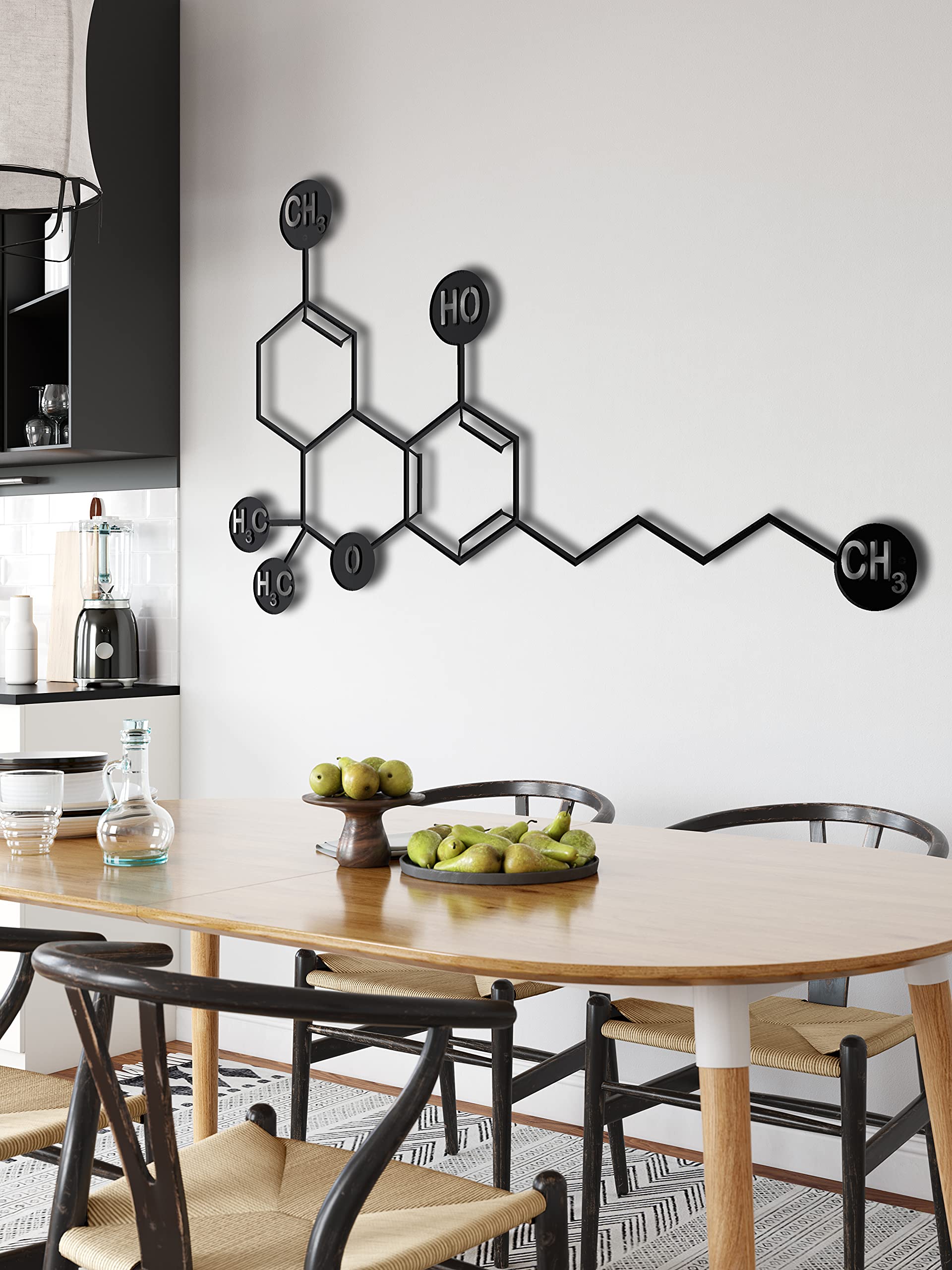 DEKADRON Metal Wall Decor, THC Molecule, Home Living Room Decor, Wall Sign, Metal Wall Art, Interior Decoration, Indoor Outdoor Hangings (60x36cm)