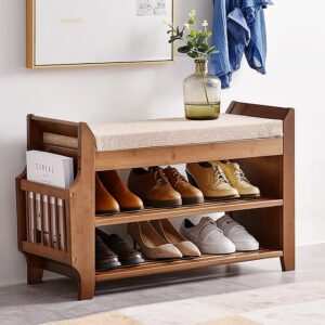 PETKABOO 2 Tier Shoe Bench, Bamboo Shoe Rack Bench, Shoe Storage Bench Organizer for Entryway Hallway Living Room