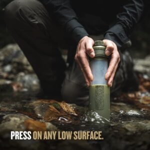 GRAYL UltraPress 16.9 oz Water Purifier & Filter Bottle for Hiking, Backpacking, Survival, Travel (Olive Drab)