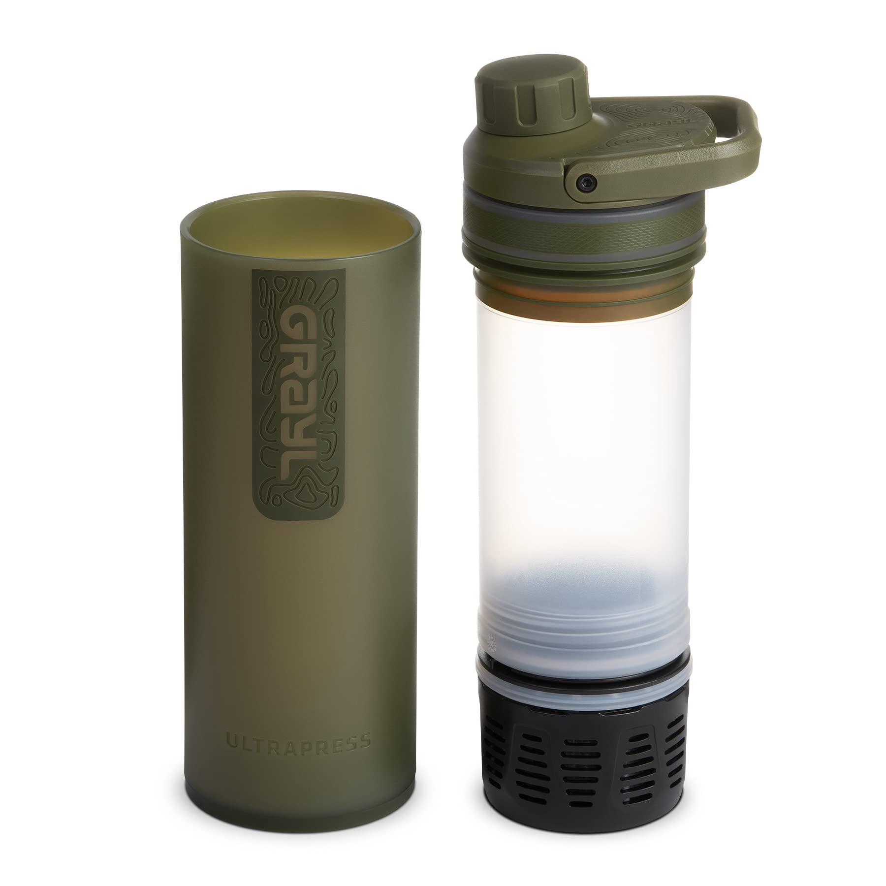 GRAYL UltraPress 16.9 oz Water Purifier & Filter Bottle for Hiking, Backpacking, Survival, Travel (Olive Drab)