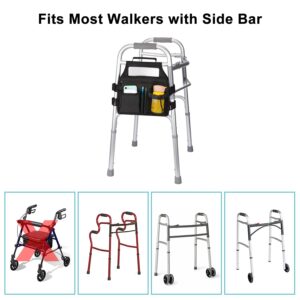 supregear Side Walker Bag, Walker Accessories Bag w/Cup Holder, Folding Walker Basket Waterproof Walker Organizer Caddy Pouch for Most Walker with Side Bar for Seniors, Elderly, Double Sided