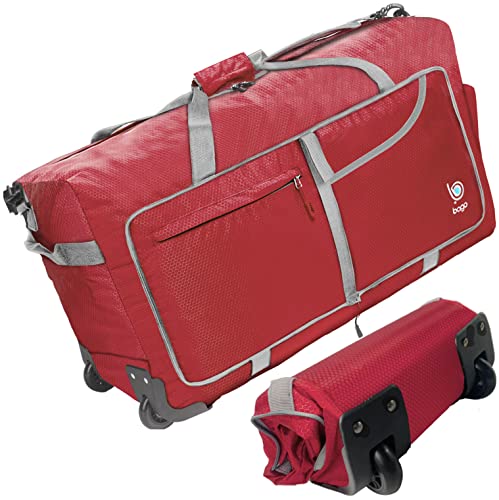 Bago Rolling Duffle Bag with Wheels - 30" 100L Foldable Weekender Bag, Waterproof Travel Duffel Bag, Heavy Duty lightWeight Duffle Bag for Traveling, Rolling Duffel Bag with Wheels (Red)