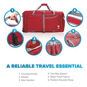 Bago Rolling Duffle Bag with Wheels - 30" 100L Foldable Weekender Bag, Waterproof Travel Duffel Bag, Heavy Duty lightWeight Duffle Bag for Traveling, Rolling Duffel Bag with Wheels (Red)