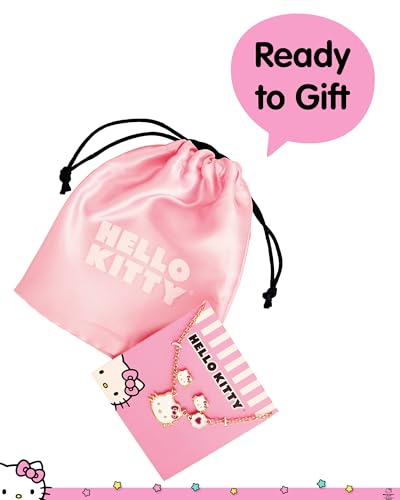 Hello Kitty Sanrio Girls Jewelry Set - Flash Plated 18+3 Necklace and Stud Earrings Officially Licensed