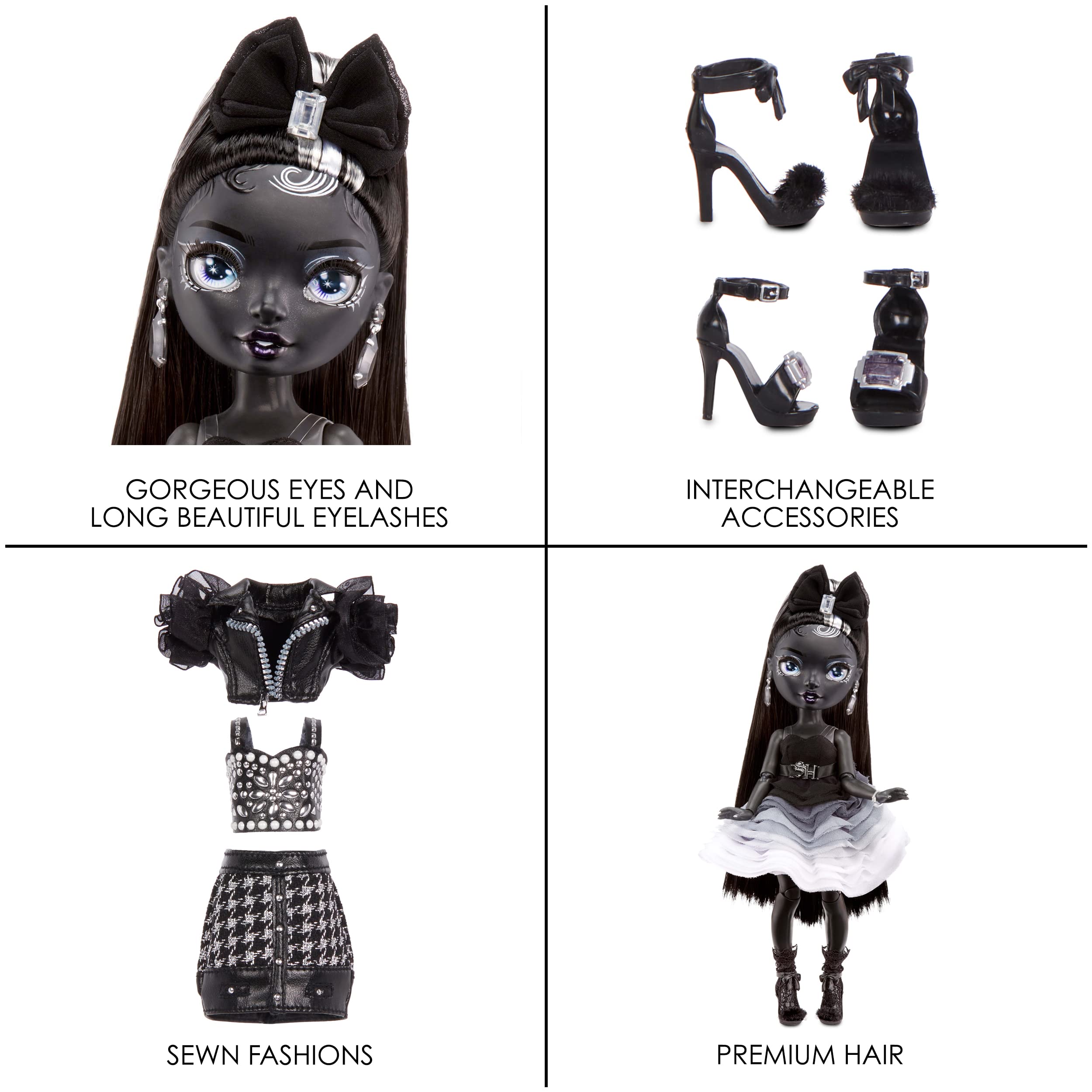 Rainbow High Shadow Series 1 Shanelle Onyx- Grayscale Fashion Doll. 2 Black Designer Outfits to Mix & Match with Accessories, Great Gift for Kids 6-12 Years Old and Collectors, Multicolor, 583554EUC