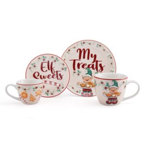 pfaltzgraff winterberry elf holiday mug and cookie plate child gift set, 4 piece set