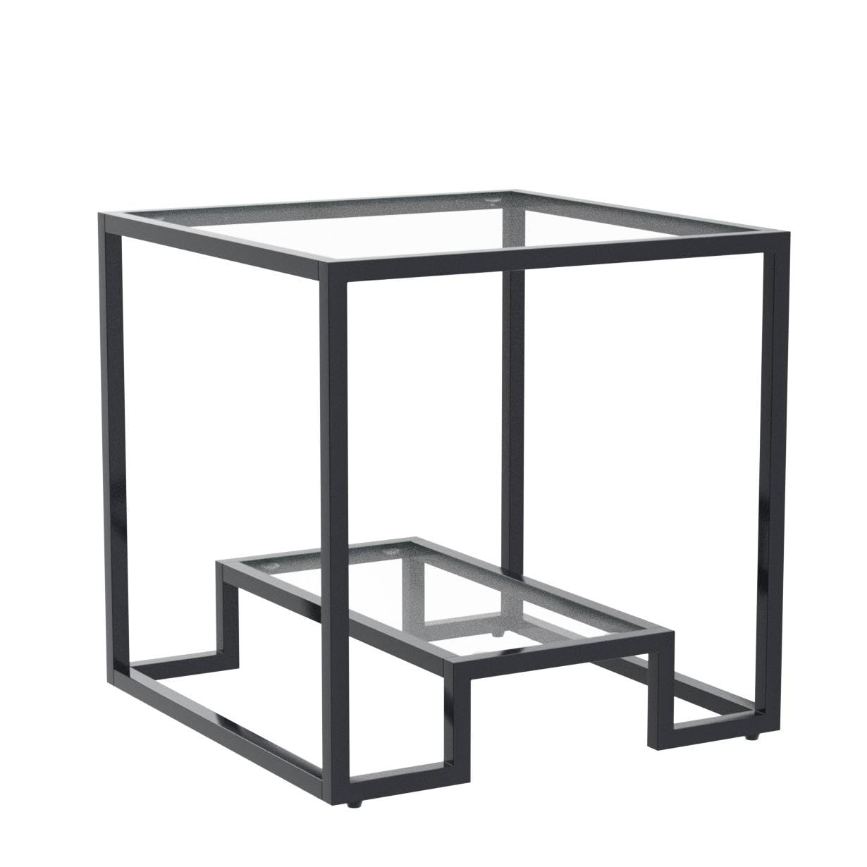 Black Metal Glass Coffee Table - Simple End Table for Living Room Home, Minimalist Metal Style Coffee Table with 2 Shelves, 21 inch Small Modern Side Table for Bedroom, Dinning Room,Office