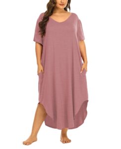 womens plus size nightgowns sleepwear short sleeve sleep dress maxi night gowns with pockets 5x pink