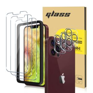 navor [3+3 pack] 3 pack screen protector & 3 pack camera lens protector compatible with iphone 13 pro max [6.7 inch] tempered glass, bubble free, easy installation, sensitive touch, case friendly