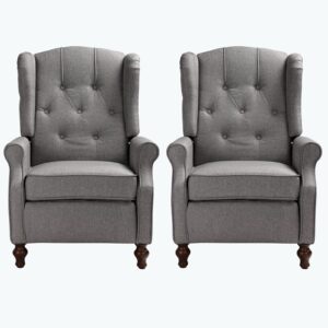 oqqoee wingback recliner chair set of 2 with massage & heat vibration, fabric push back accent chairs diamond tufted reclining armchair for living room, bedroom (fabric, grey*2)